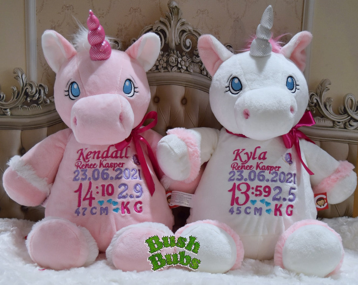 Personalised Plush White Unicorn – Bush Bubs Clothing & Embroidery
