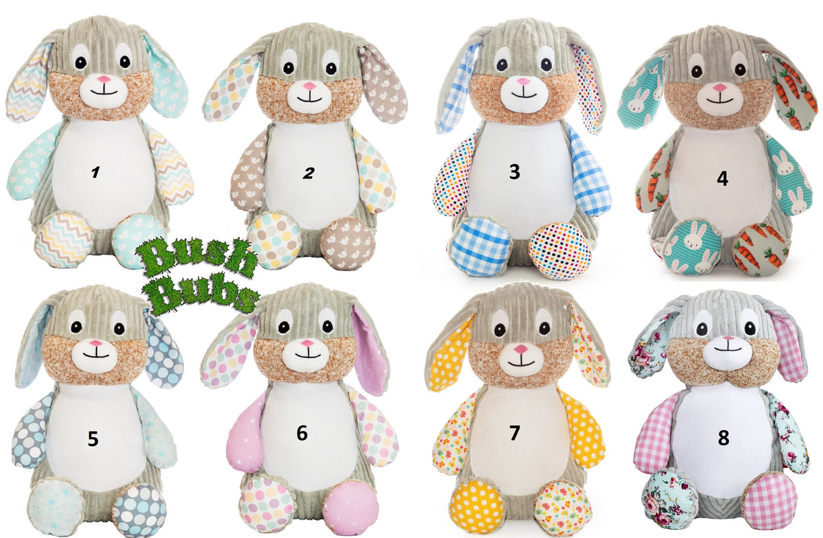 Personalised Plush Patchwork Bunnies – Bush Bubs Clothing & Embroidery