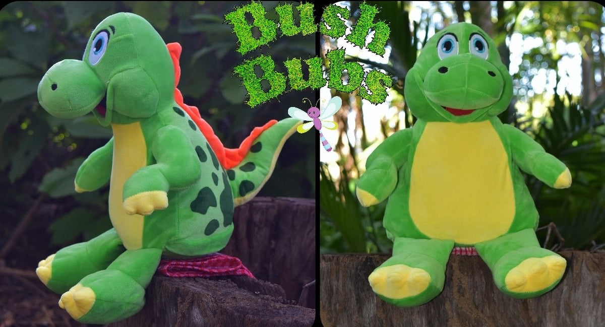 Personalised Plush Green Dinosaur – Bush Bubs Clothing & Embroidery